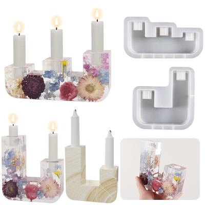China Crystal Dropper Resin Mirror Staircase Shaped Candle Holder Silicone Mold DIY Gypsum Candle Holder Swing Table for sale