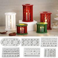 China DIY Christmas English Word Splicing Candlestick Resin Gypsum Candleholder Round Square Lantern Pendulum Silicone Mold for sale