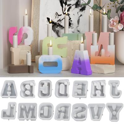 China DIY Capital English Letter Candlestick Grinding Tools Aromatherapy Candle Stand Gypsum Decoration Silicone Mold Wholesale for sale