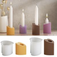 China DIY Crystal Drip Glue Striped Heart-shaped Pen Holder Film Aromatherapy Gypsum Candle Stand Base Silicone Mold for sale