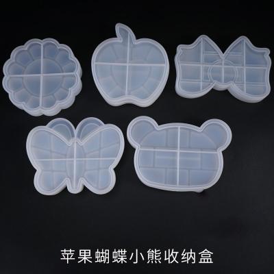 China DIY Drop Gel Storage Box Mold Multi Grid Ring Earring Necklace Storage Bear Butterfly Silicone Mold for sale