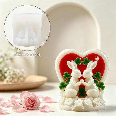 China 3D Love Rabbit Silicone Mold DIY Aromatherapy Gypsum Cement Candle Pendant Dropping Mold for sale