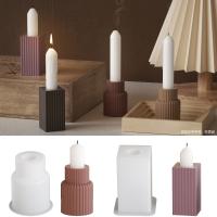 China DIY Dropper Resin Gypsum Circular Rectangular Striped Candle Holder Base Decoration Ornament Silicone Mold for sale