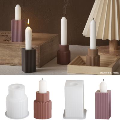 China DIY Dropper Resin Gypsum Circular Rectangular Striped Candle Holder Base Decoration Ornament Silicone Mold for sale