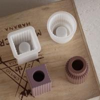 China DIY Dropper Resin Gypsum Circular Rectangular Striped Candle Holder Base Decoration Ornament Silicone Mold for sale