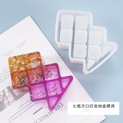 China DIY Crystal Dropping Gel Mold Lipstick Storage Box Square Seven Grid Decorative Storage Silicone Mold for sale