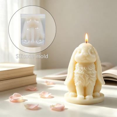 China DIY Cross Border New Product Aromatherapy Gypsum Big Ears Long Hair Rabbit Candle Ornament Silicone Mold for sale