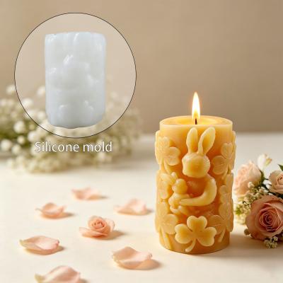 China DIY Cross Border Aromatherapy Gypsum Cylinder Relief Clover Mother Child Rabbit Candle Ornament Silicone Mold for sale