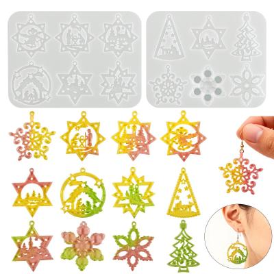China Christmas Popular Pendant Silicone Mold DIY Christmas Snowflake Star Earrings Hanging With Drip Glue Mold for sale