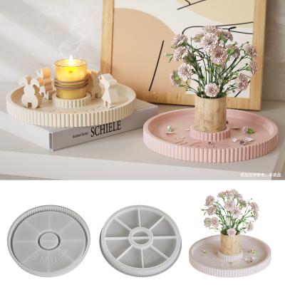 China HOME Round Striped Silicone Mold DIY Crystal Resin Candle Stand Storage Disc Gypsum Resin Ornaments for sale