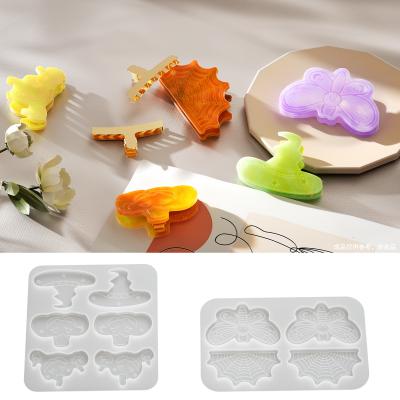 China DIY Resin Halloween Pumpkin Spider Web Hair Clips Resin Pouring Molds Hair Accessories Clips Silicone Molds for sale