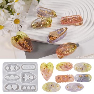 China Drip Glue DIY Resin Heart Five Pointed Star Six Connected Hair Clip Quicksand Pendant Hair Accessory Patch Silicone Mold for sale