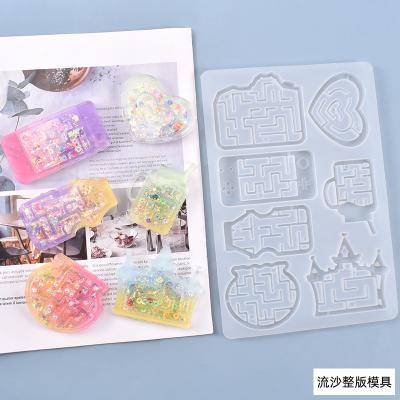 China DIY Crystal Resin Flow Sand Mold Maze Castle Heart Game Machine Full Set Flow Sand Silicone Mold for sale