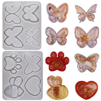 China Drip Glue Mold DIY Mirror Butterfly Love Cat Paw Flowing Sand Pendant Keychain Hanging Decoration Silicone Mold for sale