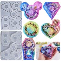 China Love Circle Diamond Bear Head Geometric Flowing Sand Pendant Silicone Mold DIY Crystal Drip Glue Keychain for sale