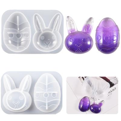 China DIY Glue Resin Cake Easter Egg Rabbit Head Silicone Mold Keychain Pendant Easter Pastry Grinding for sale