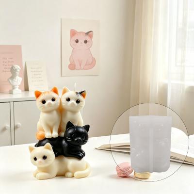 China 3D Stacked Cat Silicone Mold DIY Cartoon Four Stacked Cat Aromatherapy Candle Gypsum Mold for sale