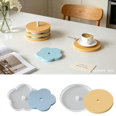 China Ins Minimalist Style Circular Flower Perforated Cup Mat Silicone Mold DIY Stacking Storage Coffee Mat Mold for sale