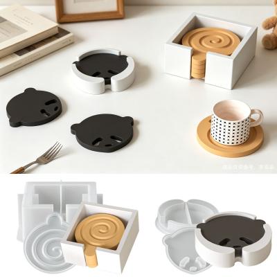 China Ins Cute Bear Vortex Round Coaster Coaster Storage Box Base Decorative Gypsum Silicone Mold for sale