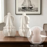 China Nordic Style Violin Aromatherapy Candle Silicone Mold Creative Gypsum Ornament DIY Handmade Soap Mold for sale