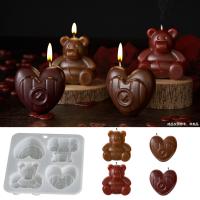 China Aromatherapy Gypsum Candle, Four Grid Three-dimensional Love Bear, Little Bear Candle Holder Ornament, Silicone Mold for sale