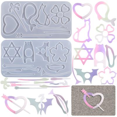 China DIY Drip Glue Sweater Button Grinding Tool Hexagram Star Love Clover Dolphin Bear Button Silicone Mold for sale