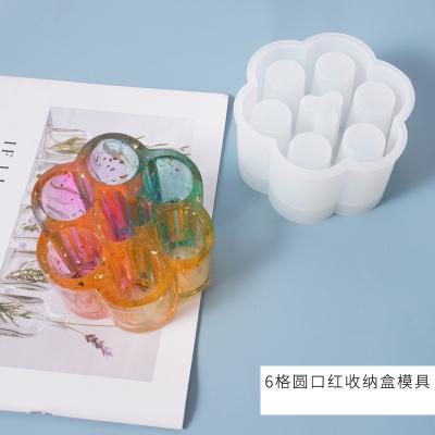 China DIY Epoxy Mold Storage Box, 6-bin Round Lipstick Storage Box, Table Decoration, Silicone Mold Storage for sale