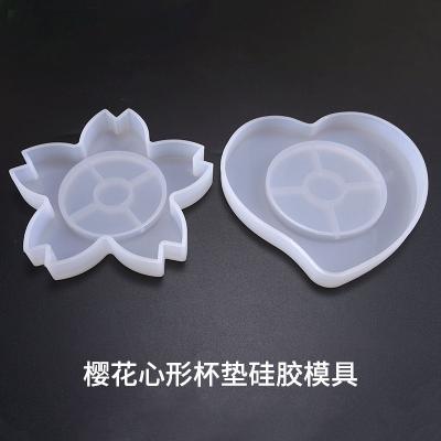 China Epoxy Mold, DIY Jewelry, High-gloss Mirror Heart-shaped Cherry Blossom Coaster, Table Decoration, Silicone Mold, Cake Mold for sale