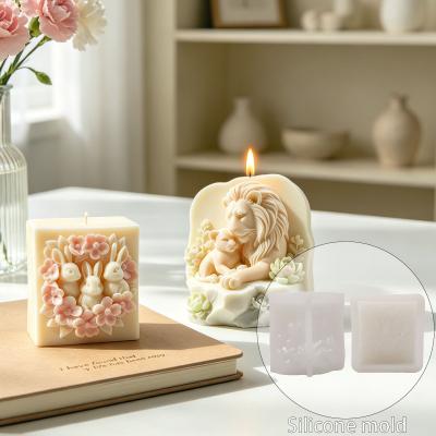 China Cross-border Embossed Lion And Lion Cub, Flower And Parent-child Rabbit Silicone Mold For DIY Aromatherapy Plaster Soap Mold for sale