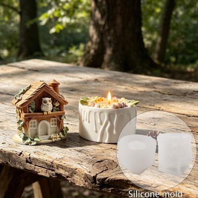 China 3D Stereo Forest Owl Wooden House Silicone Mold DIY Cream Lace Candle Cup Plaster Mold for sale