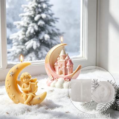 China Cross-border New Style Moon Angel Child Moon Castle Aroma Candle Plaster Ornament Silicone Mold for sale