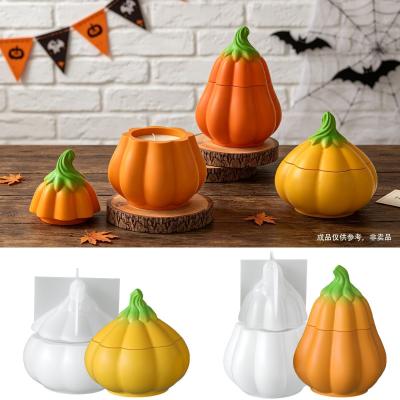 China Ins Pumpkin Storage Jar Silicone Mold DIY With Lid Pumpkin Aroma Candle Container Halloween Storage Plaster Mold for sale
