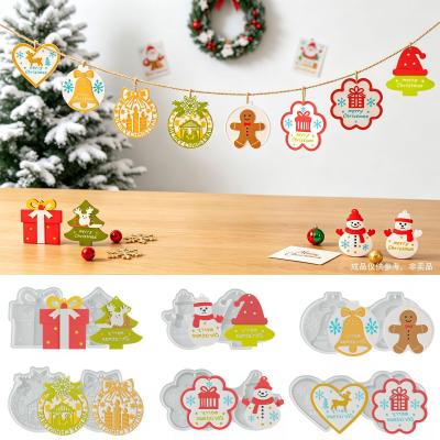 China DIY Two Snowman Gingerbread Man Christmas Tree Gift Box Bell Hat Christmas Hanging Silicone Mold for sale
