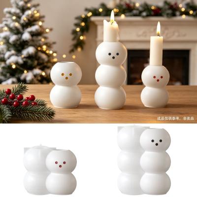 China Christmas Snowman Candlestick Grinding Tool Multi Layer Stacked Round Ball Candlestick DIY Gypsum Silicone Mold for sale