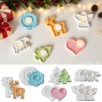 China Christmas Angel Elk Snowflake Christmas Tree Polar Bear Love Relief Pattern Candlestick Silicone Mold for sale