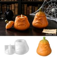 China Halloween Angry Pumpkin With Lid Candle Cup Silicone Mold DIY Aromatherapy Gypsum Storage Can Mold for sale