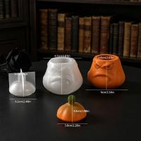 China Halloween Angry Pumpkin With Lid Candle Cup Silicone Mold DIY Aromatherapy Gypsum Storage Can Mold for sale