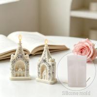 China Rose Relief Castle Silicone Mold European Style Arch Small Church Aromatherapy Candle Decoration Mold for sale