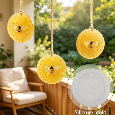 China Embossed Bee Circular Hanging Silicone Mold DIY Gypsum Fragrance Stone Car Pendant Drip Glue Mold for sale
