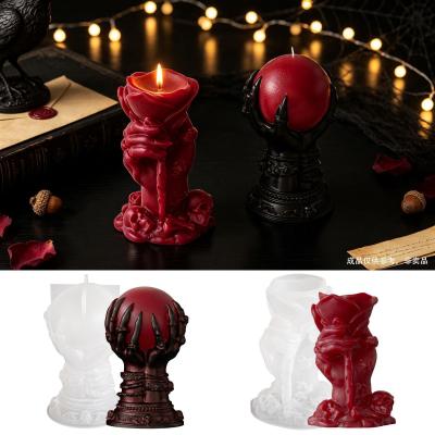China DIY Halloween Rose Ghost Hand Pendant Magic Claw Ghost Handball Aromatherapy Gypsum Candle Dropping Silicone Mold for sale