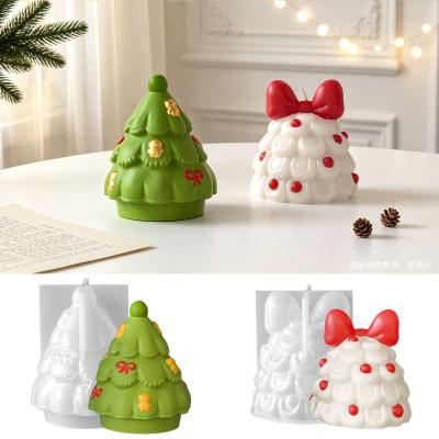 China New Butterfly Bow Christmas Tree Silicone Mold DIY Christmas Atmosphere Aromatherapy Gypsum Candle Mold for sale
