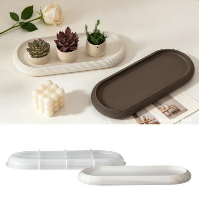 China Ins Minimalist Oval Stripe Tray Silicone Mold DIY Aromatherapy Plaster Storage Dish Epoxy Mold for sale