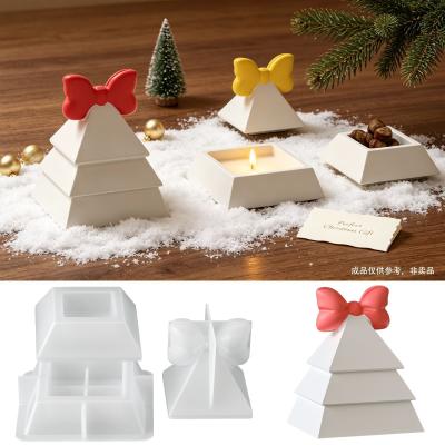 China Silicone Mold For Bow Tie Tiered Christmas Tree, Geometric Square Candle Cup Storage Jar, Plaster Mold for sale
