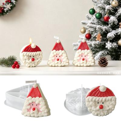 China Round Triangular Santa Claus Silicone Mold For DIY Cream-style Aromatherapy Candle Plaster Figurine Mold for sale
