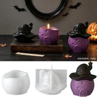 China Halloween Wizard Hat House Candle Cup Silicone Mold Spider Web Creative Fragrance Container Flower Pot Plaster Mold for sale