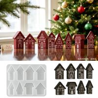 China 8-piece Set Of DIY Silicone Molds Featuring Christmas Carved Houses, Suitable For Making Aromatherapy Candles And Plaster European-style Hanging Decorations for sale