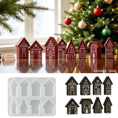 China 8-piece Set Of DIY Silicone Molds Featuring Christmas Carved Houses, Suitable For Making Aromatherapy Candles And Plaster European-style Hanging Decorations for sale