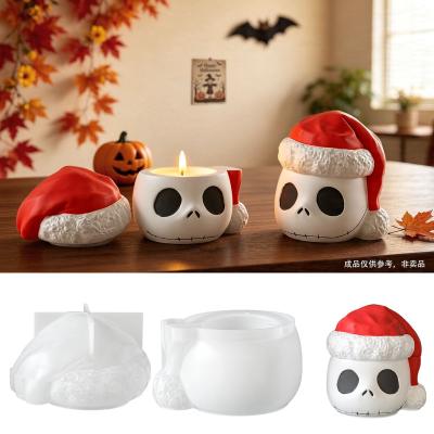 China Silicone Mold For Christmas Hat, Skull Head, Aromatherapy Storage Jar, And Halloween Skull Plaster Candle Cup Mold for sale