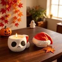 China Silicone Mold For Christmas Hat, Skull Head, Aromatherapy Storage Jar, And Halloween Skull Plaster Candle Cup Mold for sale