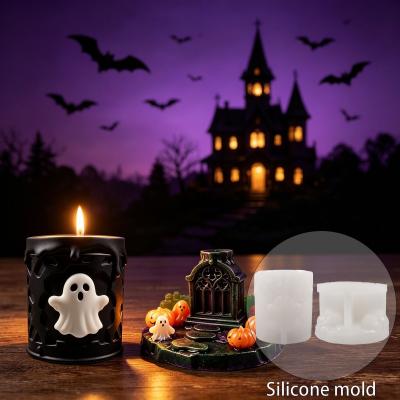 China Cross Border Halloween Relief Ghost Candle Cup Pumpkin Ghost Altar Candle Holder Ornament Silicone Mold for sale